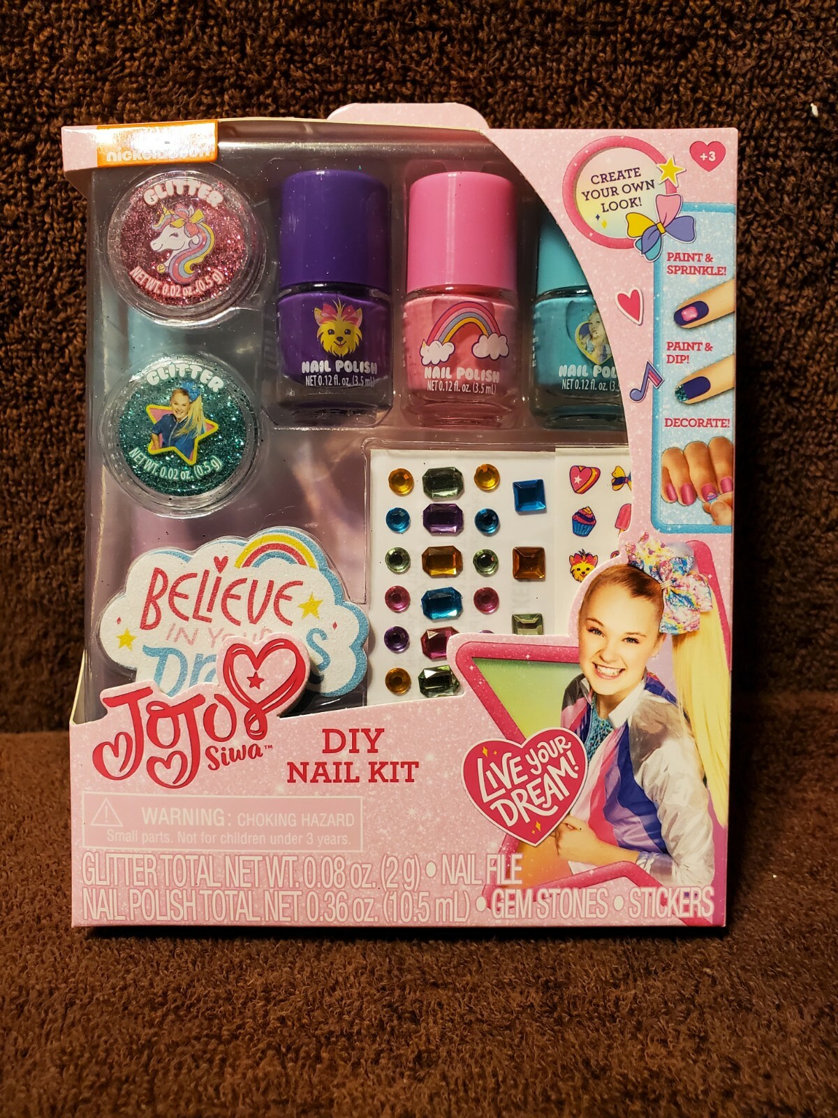Jojo Siwa DIY Nail Kit W/ Glitter Stickers Decails Gem Stones & Polish ...