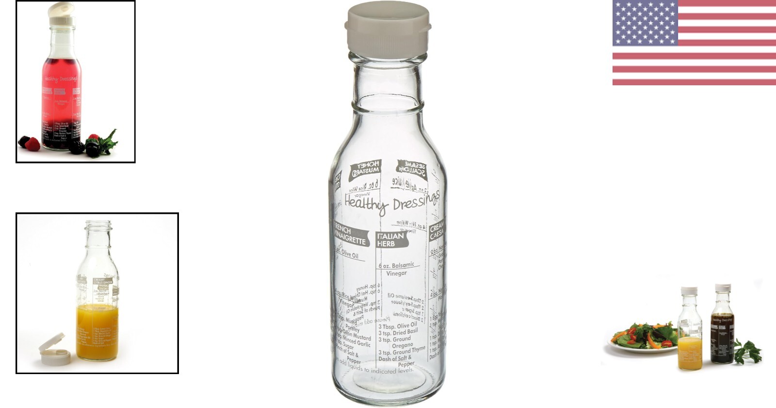 Glass Salad Dressing Shaker with Airtight Lid - 11oz Capacity - 6 Low ...