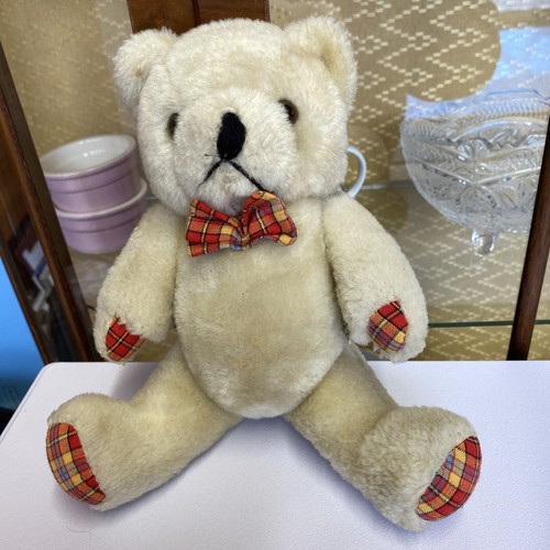 Vintage Salco Teddy Bear Articulated Limbs Tartan Bow Tie Stuffed Soft ...