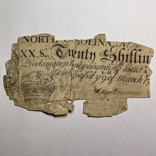 1700s North Carolina Colonial Currency Twenty Shillings Banknote #10726 ...