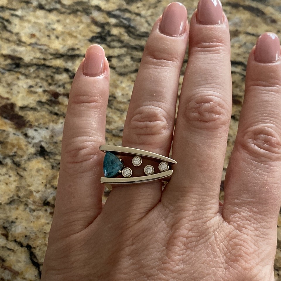 14k Designer Harry Roa Diamonds Blue Stone Modern Ring One Of A Kind | eBay