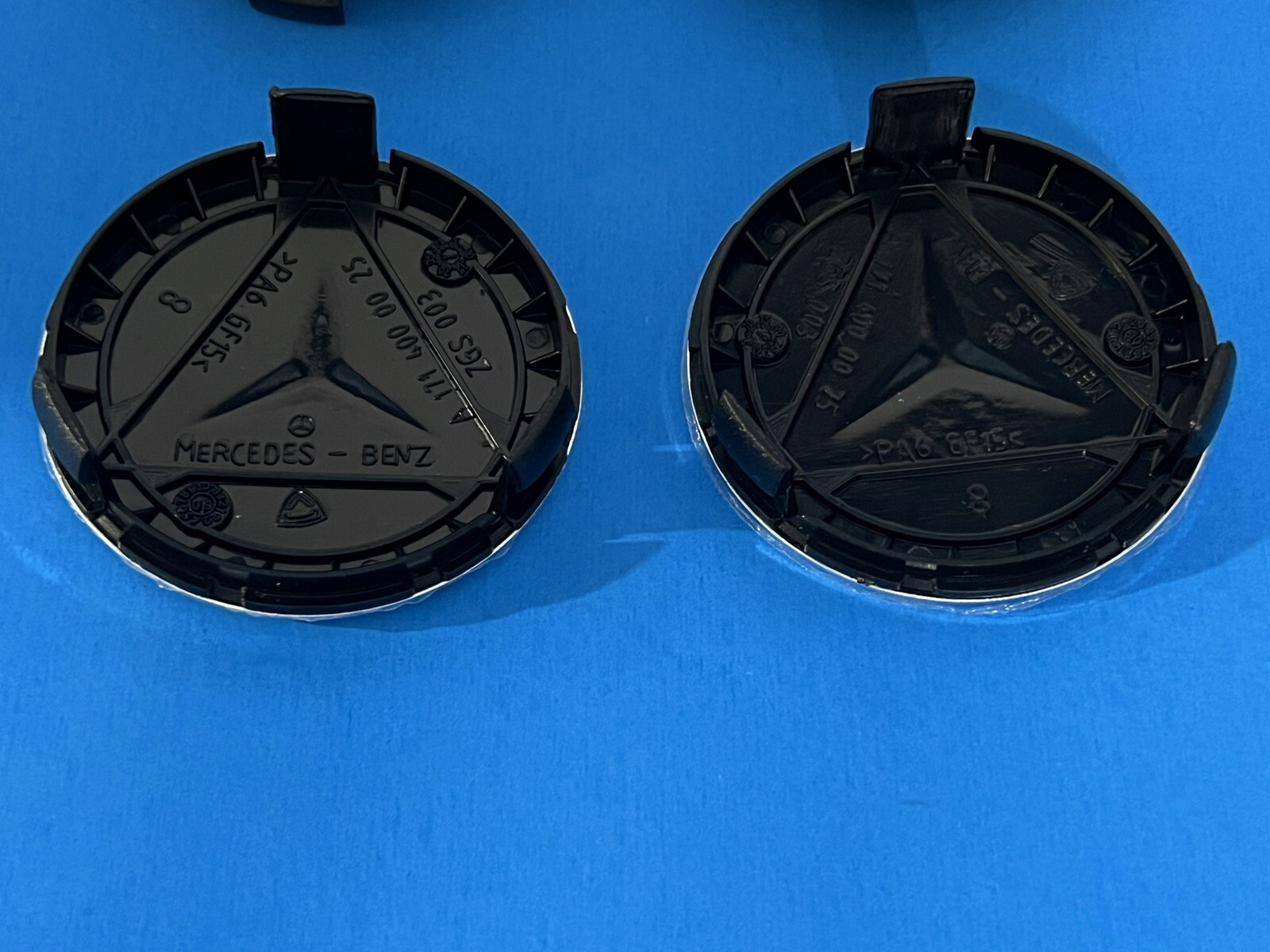 MERCEDES BENZ AMG STYLE BLUE & CHROME CENTER CAPS SET 201 401 02 25 SET ...