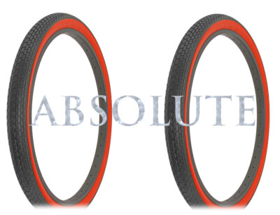 PAIR OF BLACK RED BICYCLE GENUINE DURO SEMISLICK TIRE IN 26 X 2.125 ...