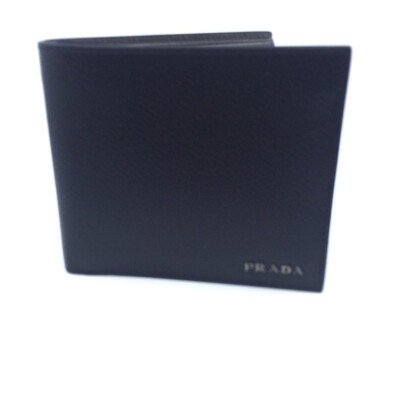 Prada Mens Wallet Black Gray Vitello Micro Grain Leather Bifold NEW | eBay