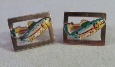 Mens Vintage RAINBOW TROUT CUFFLINK Costume Jewelry H68 | eBay