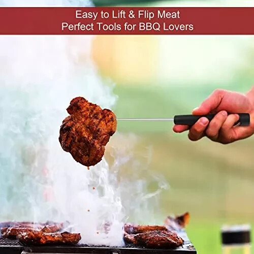 2 Pack Pigtail Food Flipper 17 Inch Meat Hook Flippers Turners with ...