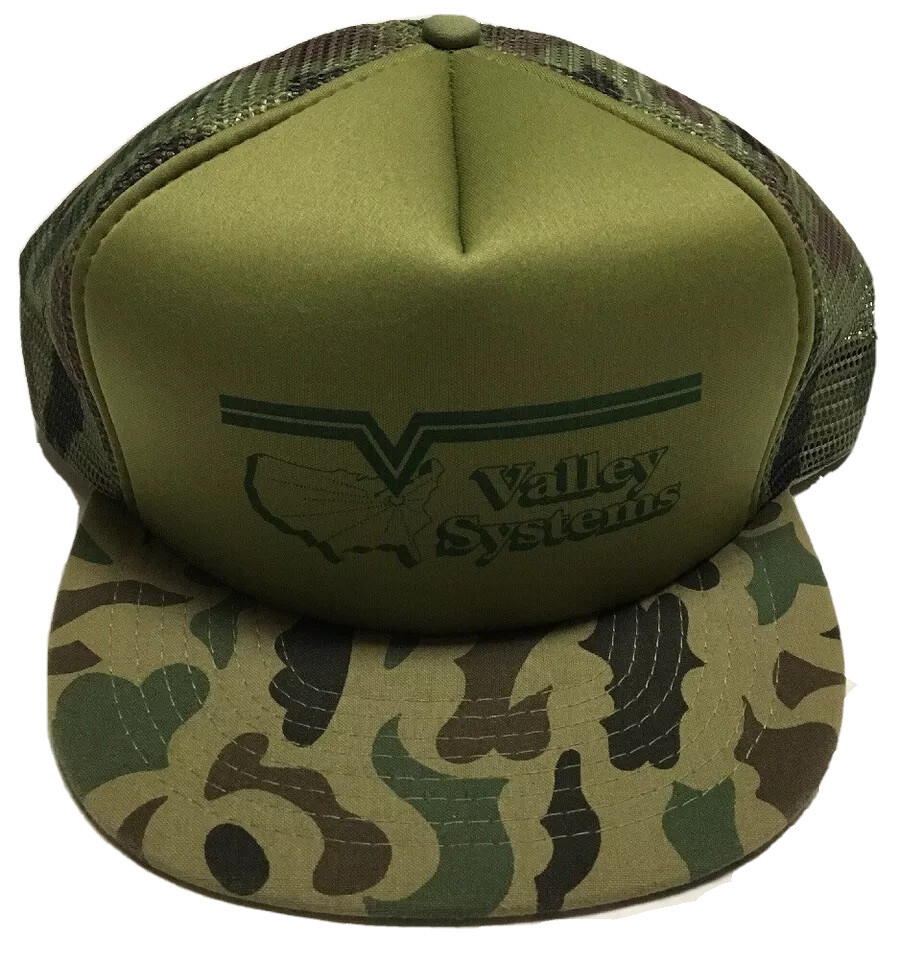 Vtg Valley Systems Trucker Hat Waste Disposal US Map Camo Cap Canal ...