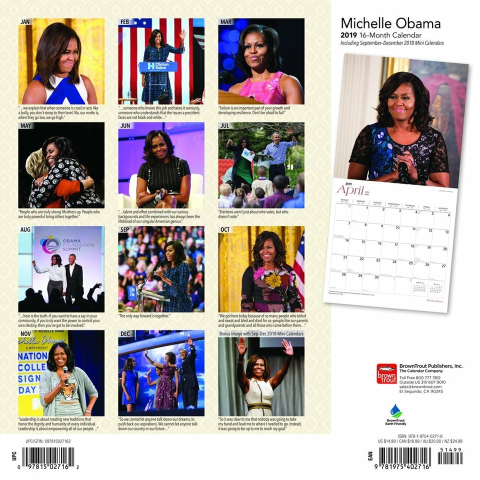First Lady MICHELLE OBAMA 2019 Wall Calendar (Sealed w/ Slight Defect ...
