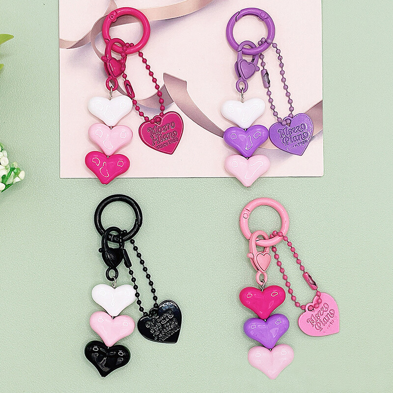 Sweet Stacked Love Heart Keychain For Girls Earphone Case Pendant ...