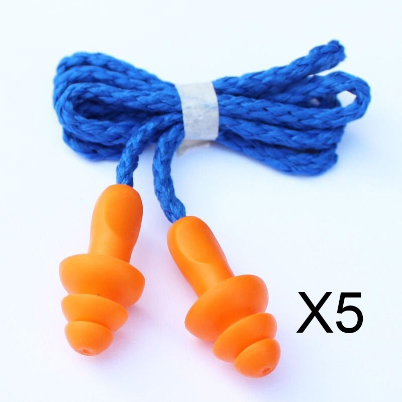 NEW 5PCS Reusable Hearing Protect Safety Earplugs Soft Silicone Corded ...
