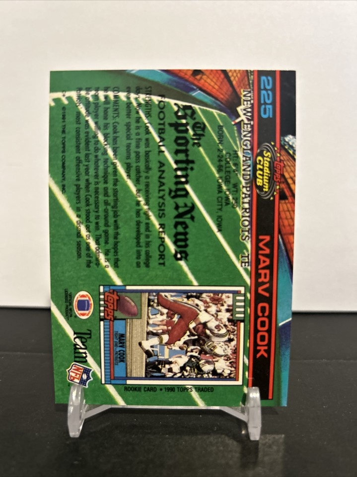 1991 Stadium Club Football Marv Cook New England Patriots #225 | eBay