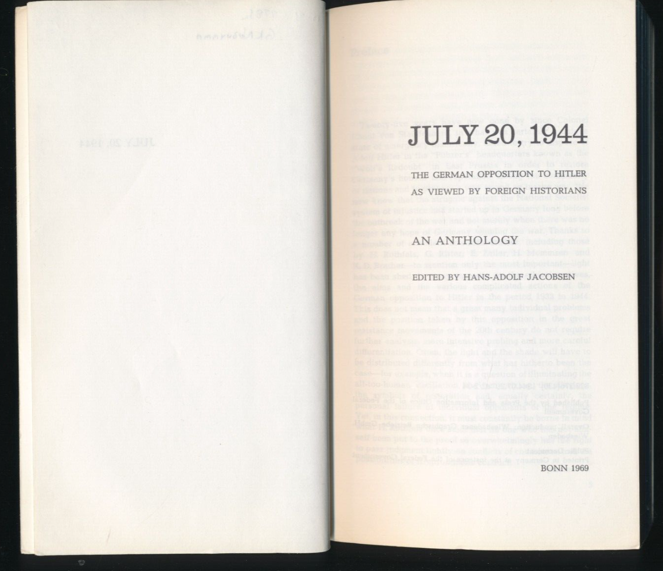 July 20 1944 Germans Against Hitler An Anthology Edited By Hans-Adolf ...