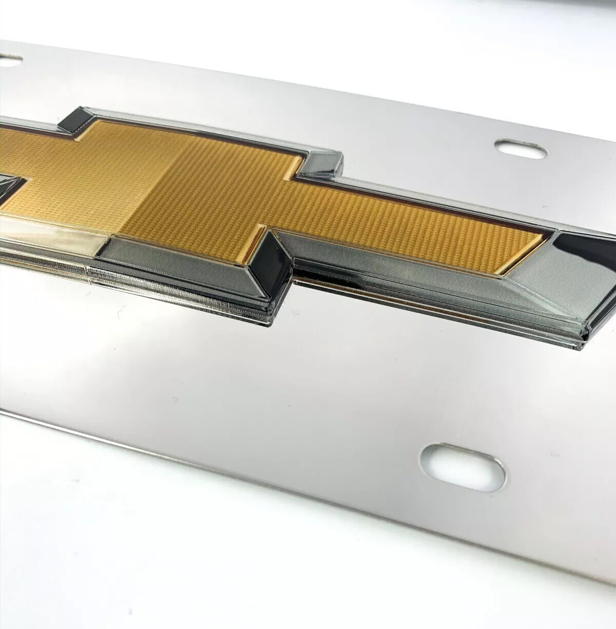 Chrome Chevy Bowtie Emblem License Plate w/ 3D Gold Gloss Logo | eBay