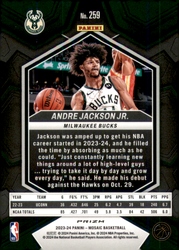 2023-24 Mosaic Andre Jackson Jr. RC #259 NBA Debut Reactive Yellow ...