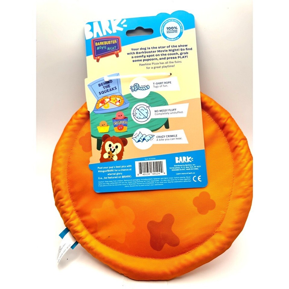 Bark Hawhine Pizza Dog Toy Barkbox New Crinkle No Fluff Rope Fetch ...