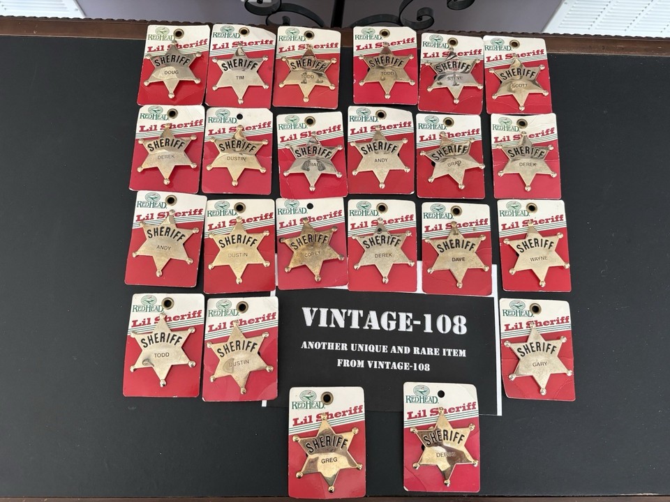 Vintage NOS Brass Lil' Sheriff Star Badges Pin Engraved Dif. Names Lot ...