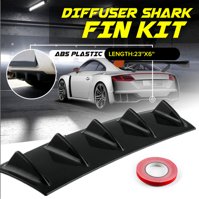 Universal Black ABS Car Rear Bumper Lip Diffuser 5 Fin Shark Spoiler ...