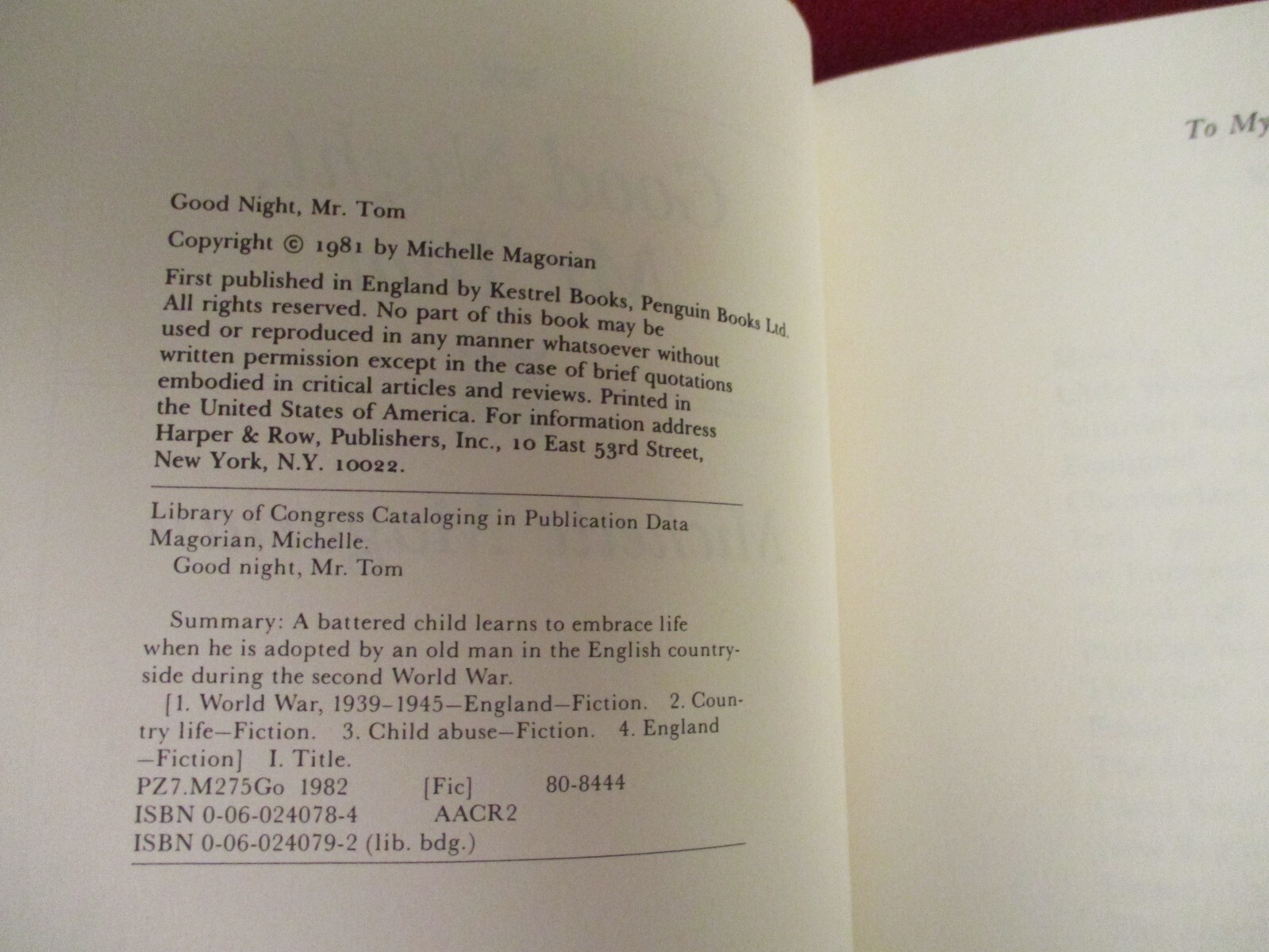 Good Night, Mr. Tom by Michelle Magorian (1981) Author's 1st Novel | eBay