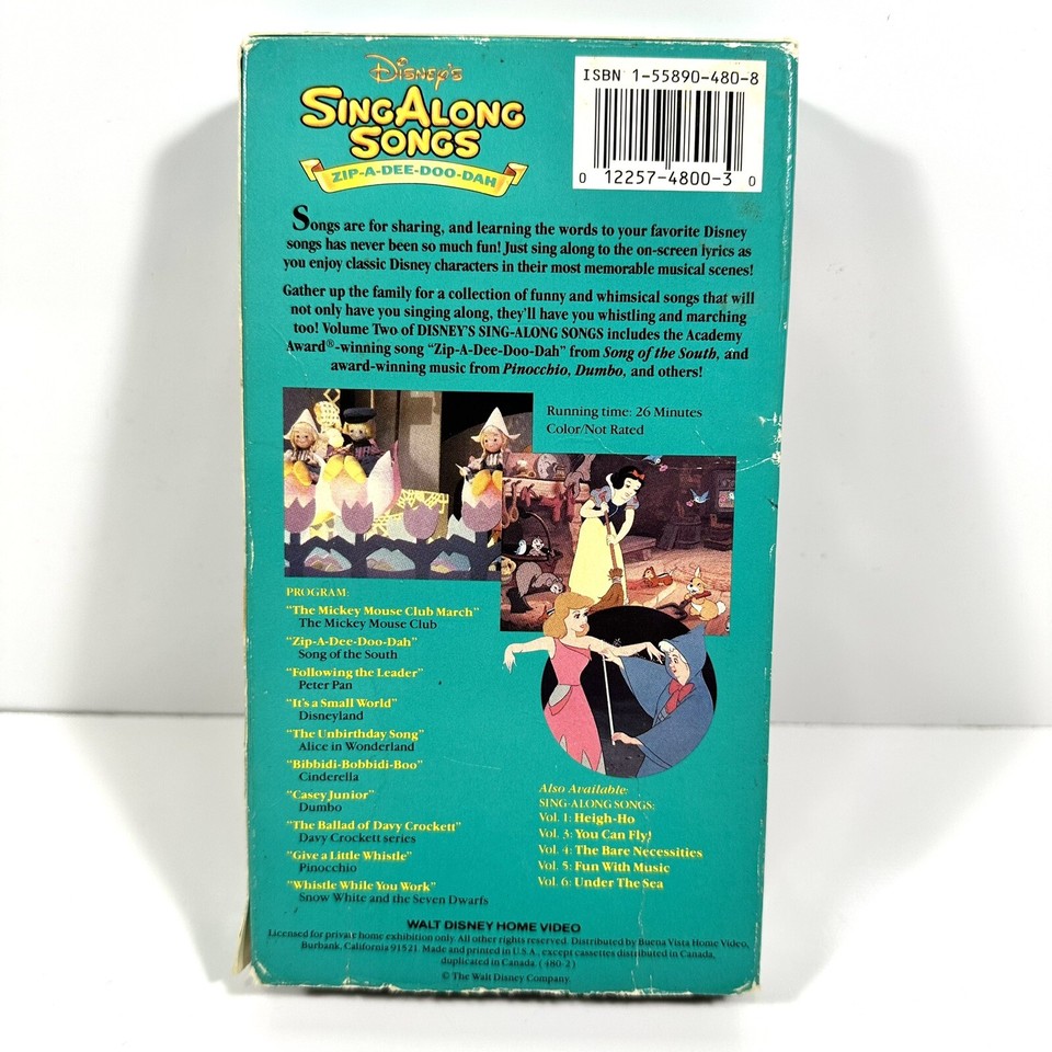 Walt Disney Sing Along Songs Zip A Dee Doo Dah VHS Video Tape Volume 2 Vol. Two 12257480030| eBay