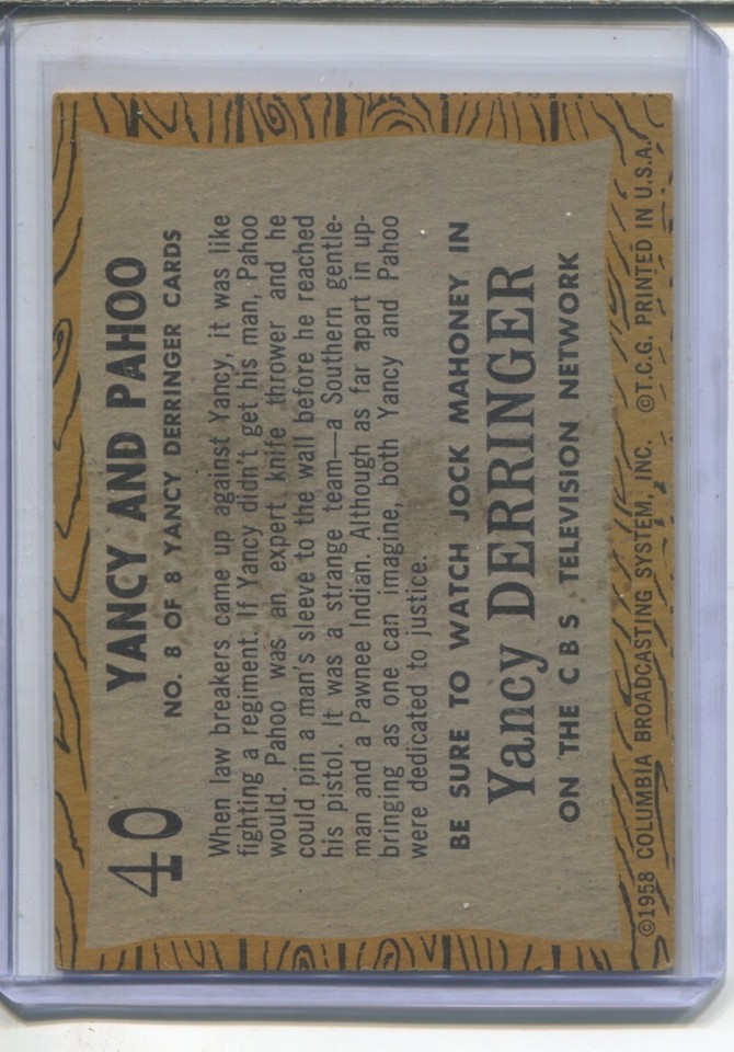 1958 Topps TV Westerns Yancy Derringer #40 Yancy and Pahoo Surface Wear ...