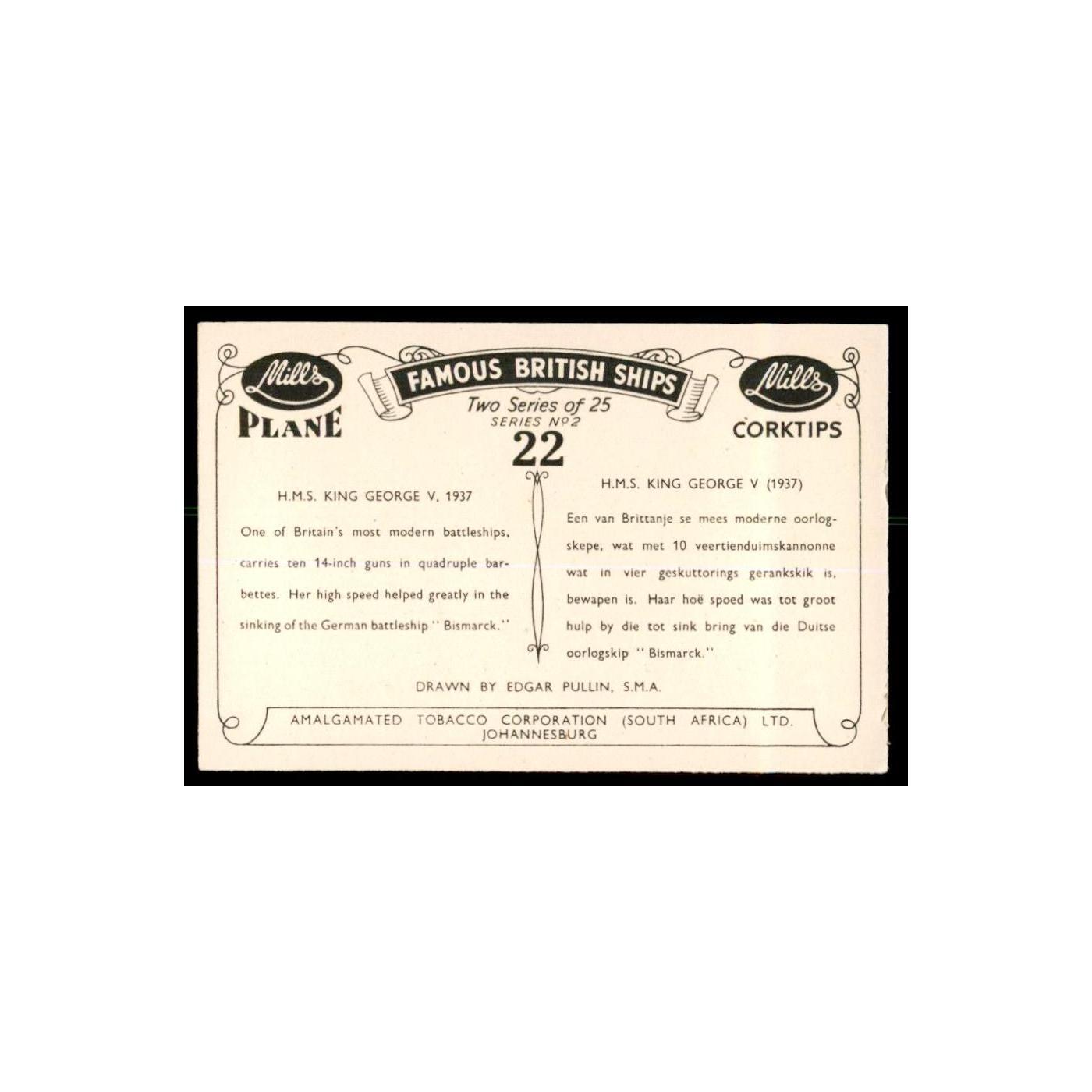 1952 Mills Cigarettes Famous British Ships King George V #22 | eBay