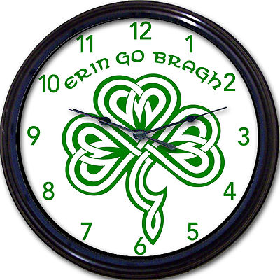 Irish Celtic Shamrock Knot Wall Clock St Patrick's Day Ireland Erin Go ...