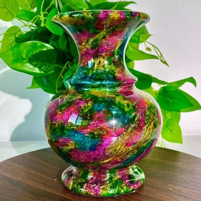 3.37LB Beautiful Colorful Jade Flower Vase Series Decorative Mineral ...
