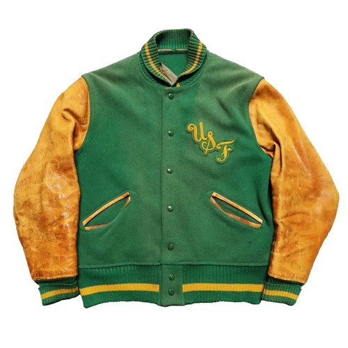 Letterman University of San Francisco Green and Tan Brown Varsity ...