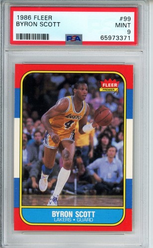 1986 Fleer #99 Byron Scott Rookie Card PSA 9 Mint Centered Los Angeles ...
