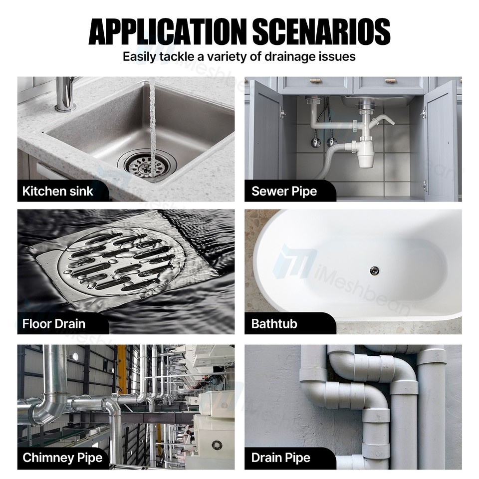 16m Drain Snake Pipe Sewer Cleaner Electric Unblocker Sink Pipeline 6 ...
