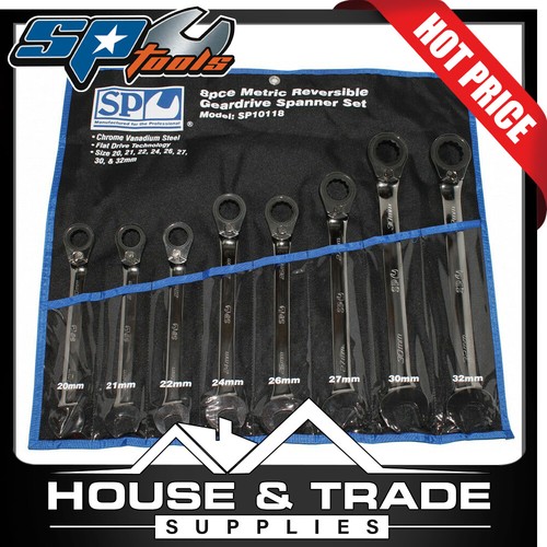 SP Tools Wrench Spanner Set Metric 15° 8pc Offset Reversible Geardrive ...