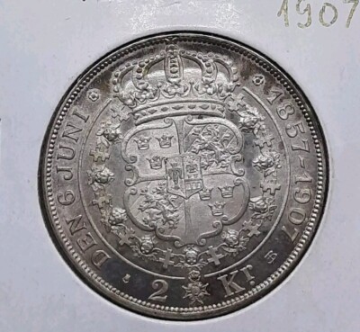 Sweden 1907 King Oscar II Golden Wedding 2 Kronor Silver Coin | eBay