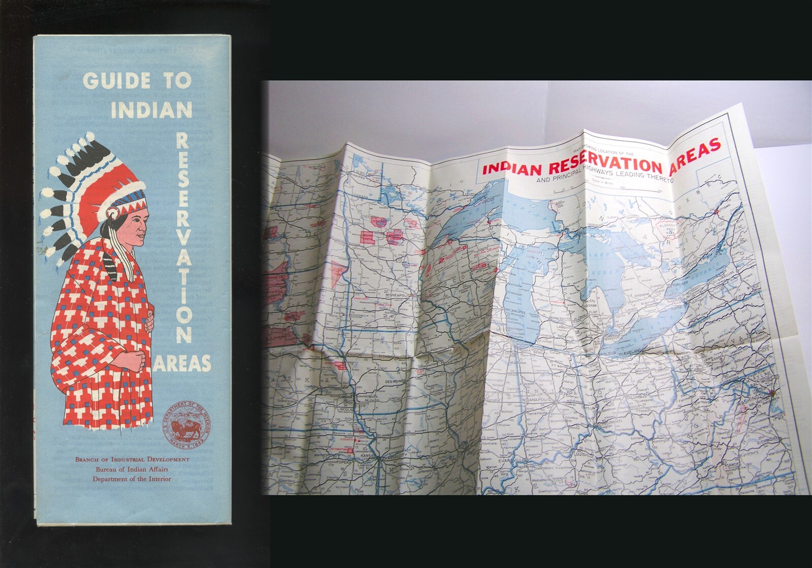 48 x 30 1961 Guide to Indian Reservation Areas Map Bureau Of Indian ...