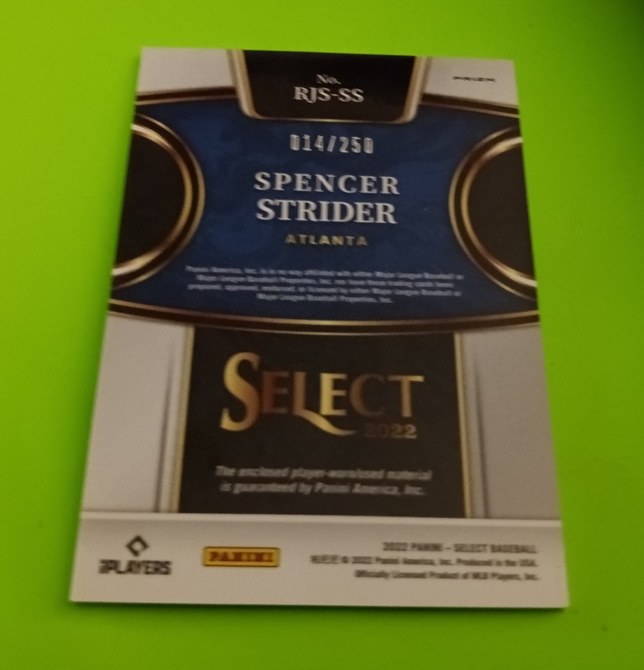 SPENCER STRIDER 2022 Select # RJS-SS SILVER PRIZM JERSEY PATCH RC (14/ ...