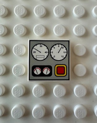 LEGO Tile 2x2 w Gauges and Red Button on Light Gray Background Pattern ...