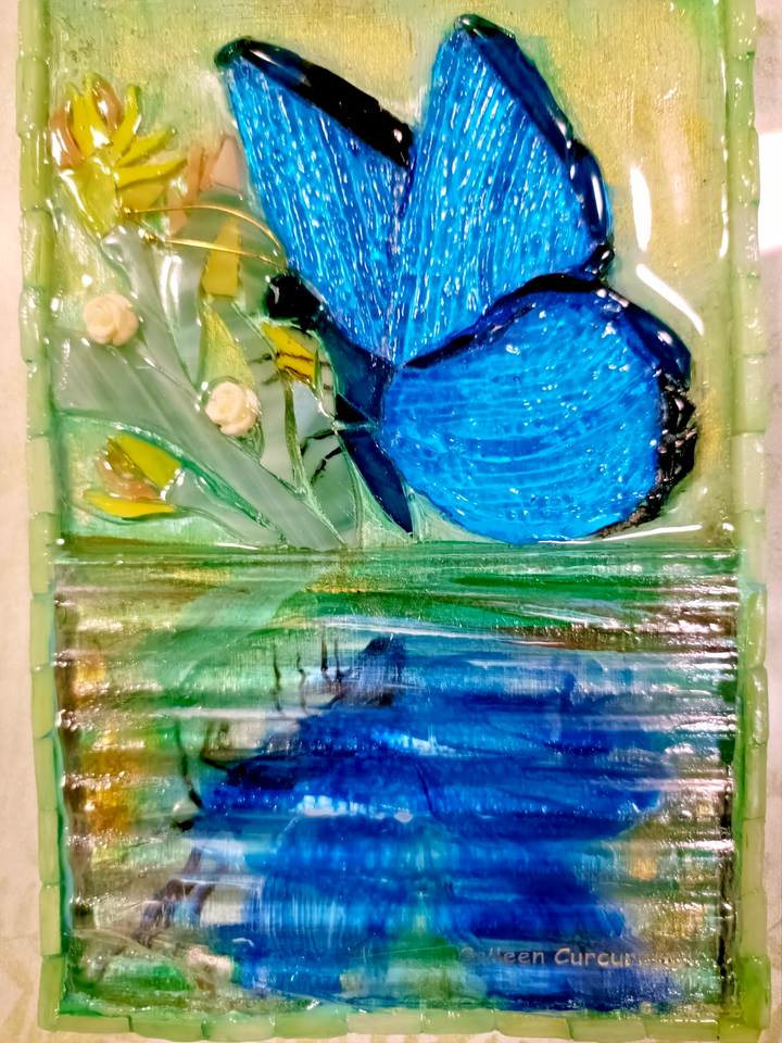Blue Butterfly Reflection in water. Unique Handmade Mosaic Glass ...