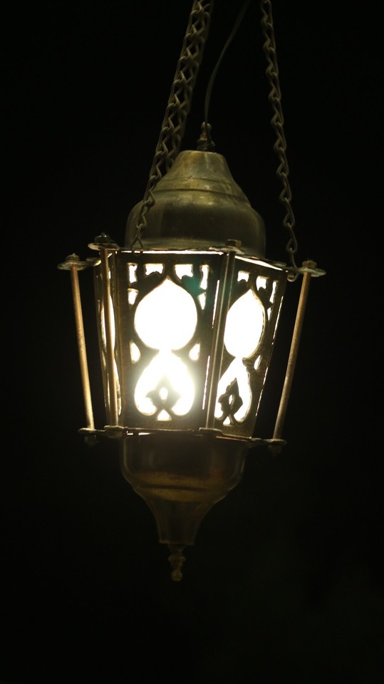 vintage Rare ottoman Brass and Glass Lantern Islamic Mosque Hanging ...