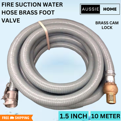 Kasa 10m Fire Suction Water Hose 1.5" With Cam Lock Brass Foot Valve Safety Pins | eBay