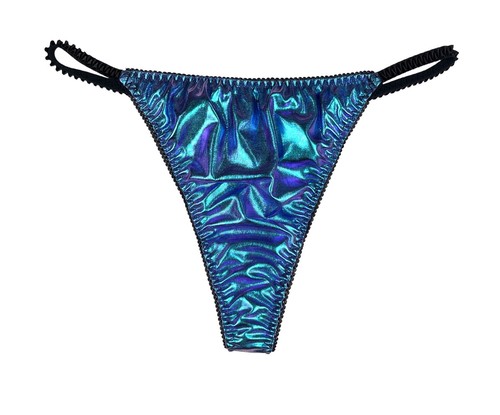 Satin String Thong Holographic Foil Satin Blue Green M | eBay