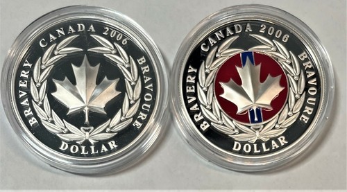 Canada - 2006 silver dollar Medal of Bravery - 2 coins (plain and ...