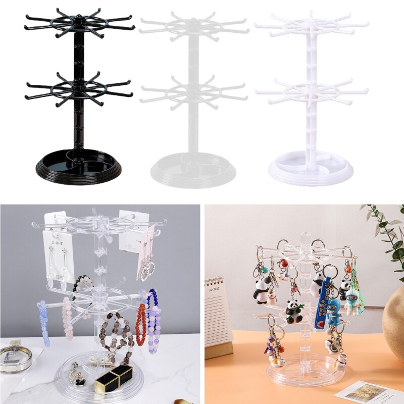 Rotating Rack Jewelry Keyring Display Hanger 2 Tier Revolving Stand ...