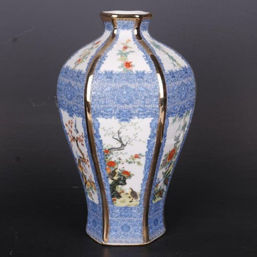 10"Good Chinese Colour Enamels Porcelain Gild Flower Bird Six Sides ...
