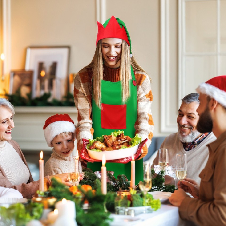 Christmas Themed Apron Hat Set Kitchen Restaurant Dinner Aprons | eBay ...