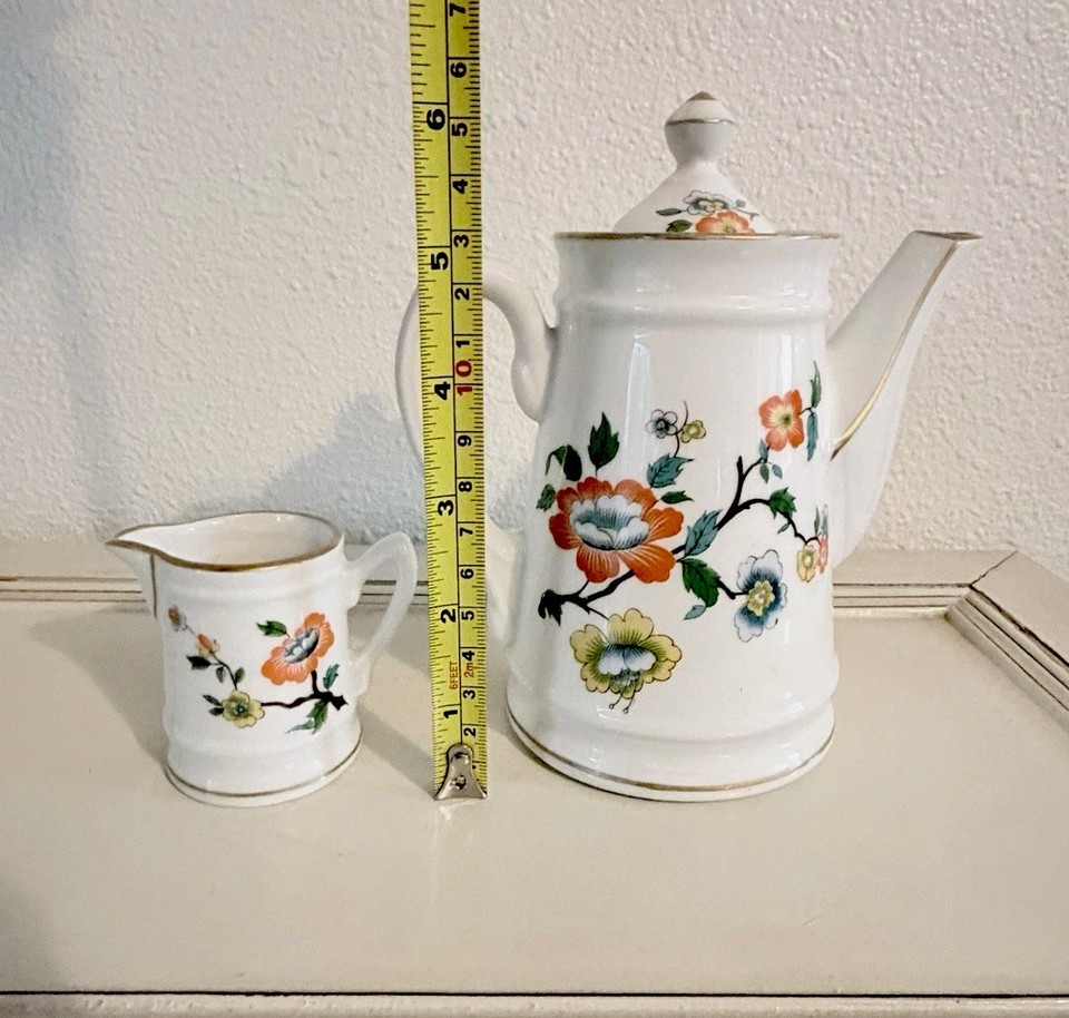 Apilco Porcelain France Floral White Teapot & Creamer Gilded French ...