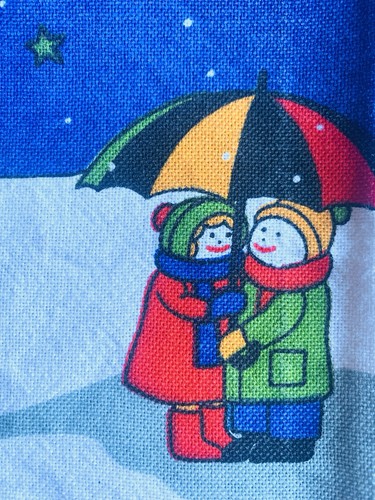 Vintage Germany Christmas Tablecloth-Kids Umbrellas Snow-Blue White ...