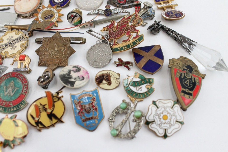 Collection of 50+ Vintage Pins Enamel Badges Inc Committee Novelty Etc ...