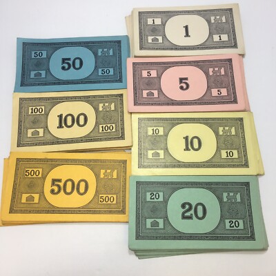 Vtg Monopoly Board Game Colorful Play Money $1s $5s $10s $20s $50s ...