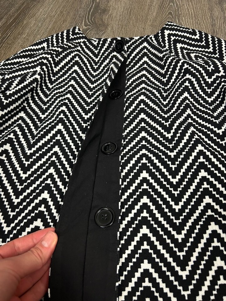 Anthropologie Tulle Black & White Chevron Lightweight Swing Jacket Size ...