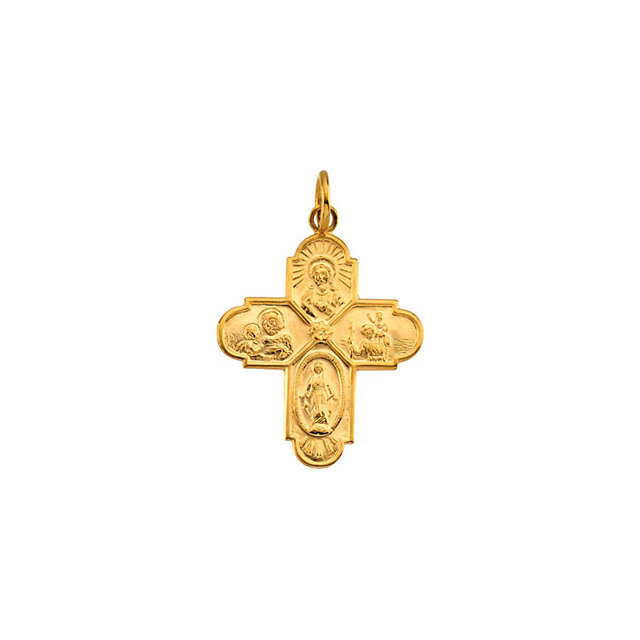 Four Way Cross Pendant 14K Yellow Gold 24.4 x 21.5mm Religious Medal ...