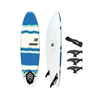 6’ FUNBOARD Surfboard Softboard Foam - Include (3) Fins 6’ Foot Leash ...
